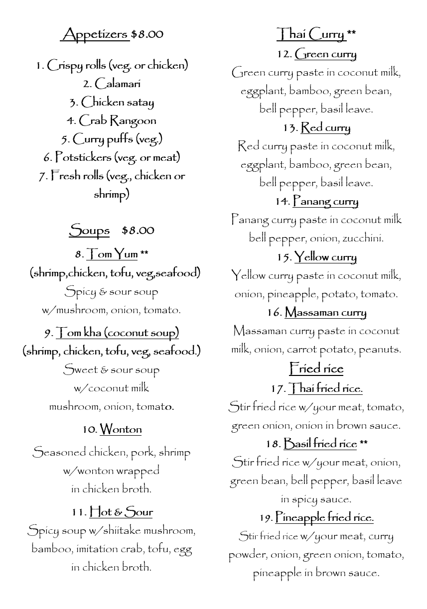 Menu – Thai and Vine