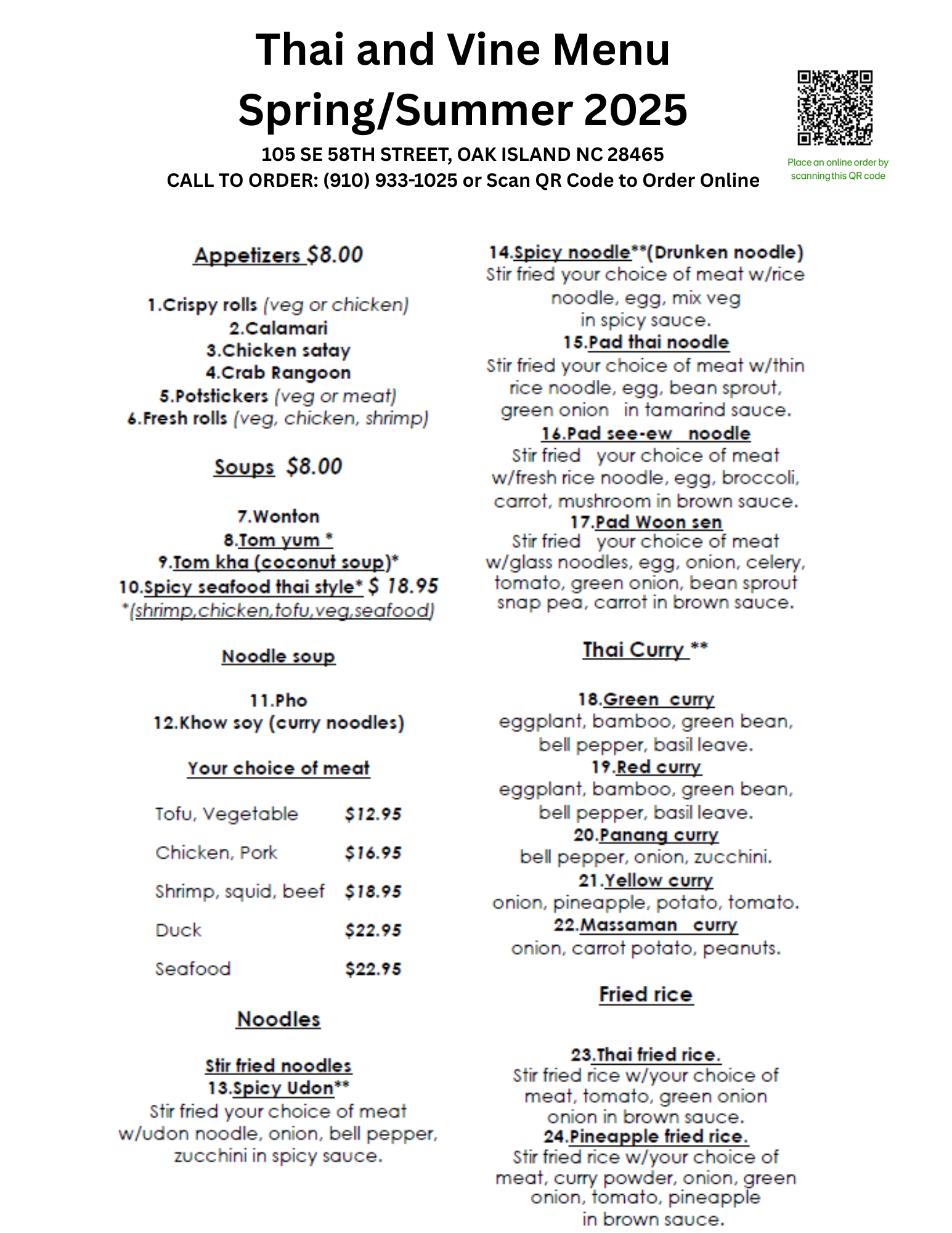 Menu – Thai and Vine